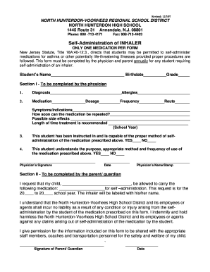 Fillable Online Self administration of Inhaler form and Medication ...