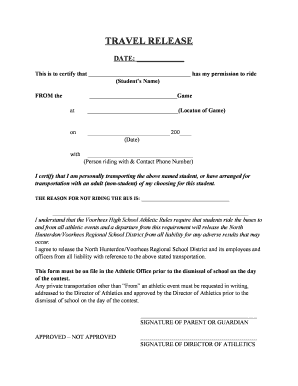 Travel Release Form - North Hunterdon-Voorhees Regional High ... - Fill ...