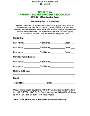 Fillable Online PTSA Parent Membership Form Fax Email Print - pdfFiller