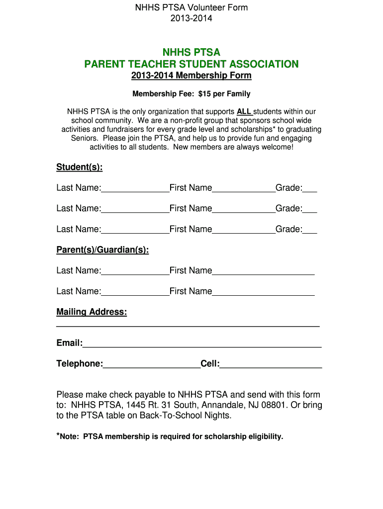 Fillable Online PTSA Parent Membership Form Fax Email Print - pdfFiller