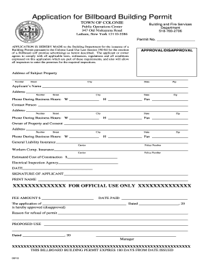 Fillable Online colonie Application for Billboard Building Permit ...