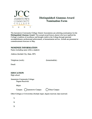 Fillable Online sunyjcc Distinguished Alumnus Award Nomination Form - Jamestown ... Fax Email ...