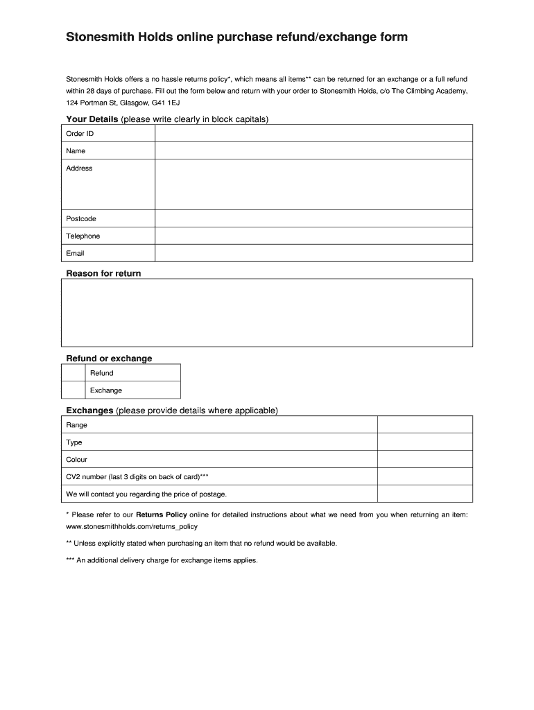 Fillable Online Returns Form - Stonesmith Fax Email Print - pdfFiller