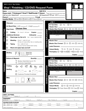 Fillable Online crit artic Vinyl / Finishing / CD/DVD Request Form - CRIT Fax Email Print ...