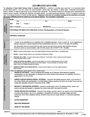 Fillable Online hr uth tmc EEO EMPLOYEE DATA FORM - Human Resources Fax ...