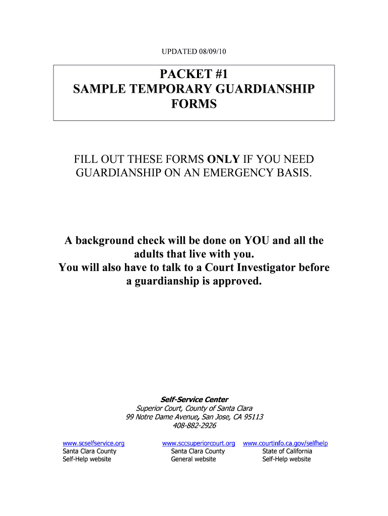 Fillable Online courts ca Temporary Guardianship Emergency Forms ...