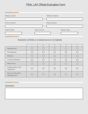 Fillable Online psal PSAL LAX Official Evaluation Form Fax Email Print ...