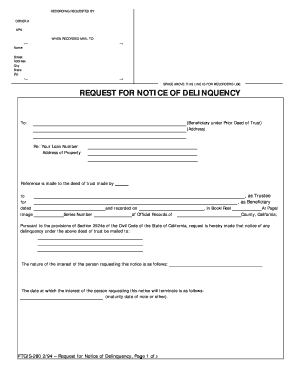 Fillable Online Request For Notice Of Delinquency Fax Email Print ...