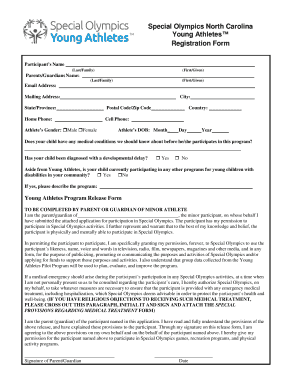 Fillable Online Young Athletes Registration Form - Special Olympics ...