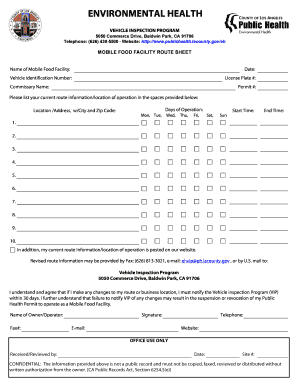 Fillable Online lapublichealth Mobile Food Facility Route Sheet ...