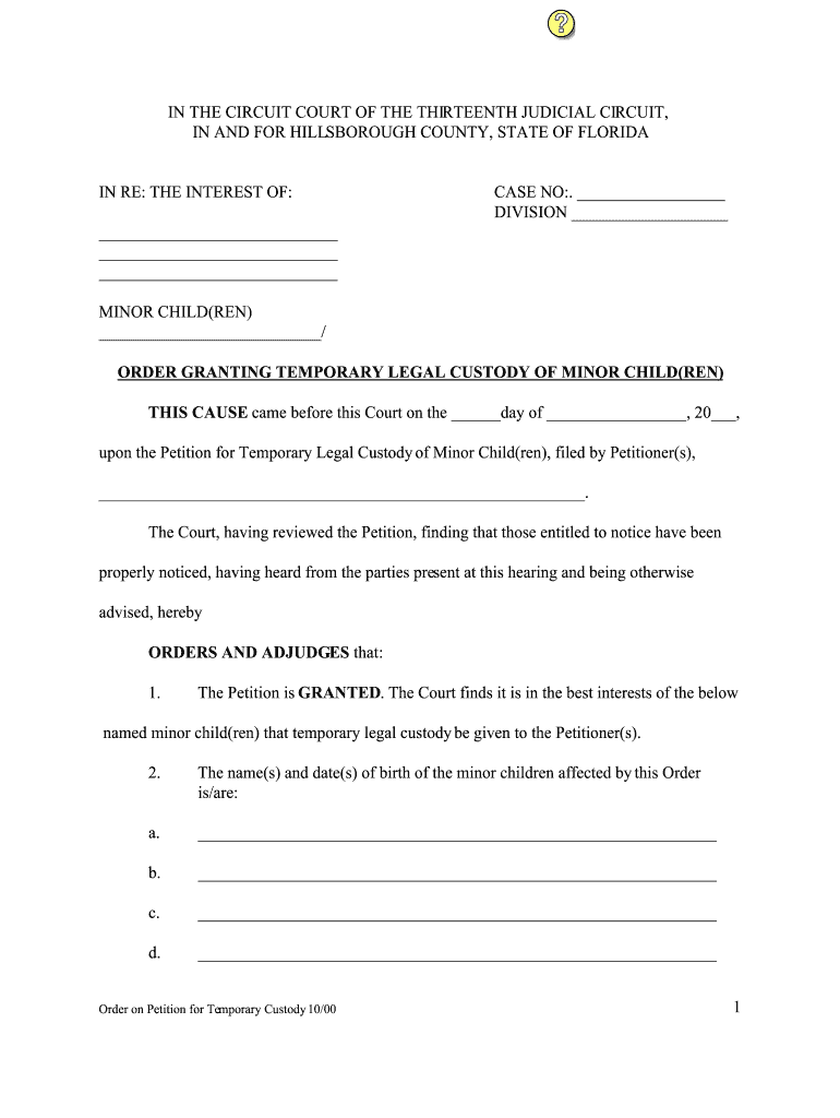Fillable Online fljud13 Order Granting Temporary Custody - Thirteenth Judicial Circuit Fax Email ...