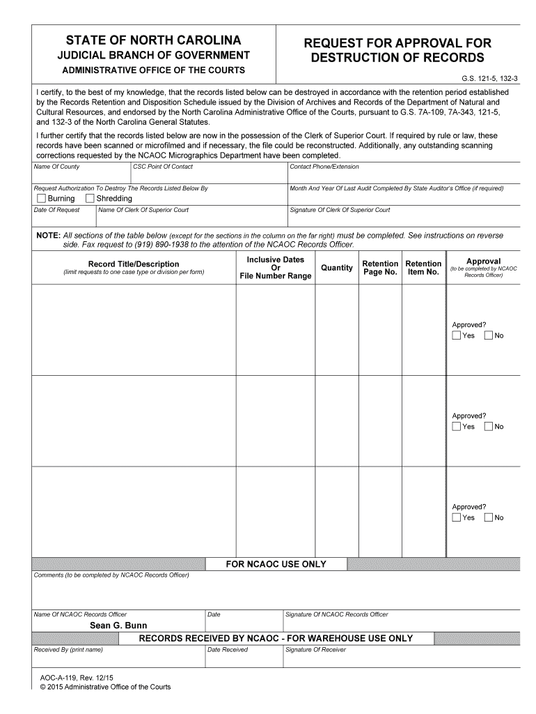 Fillable Online nccourts State of north carolina request for approval ...