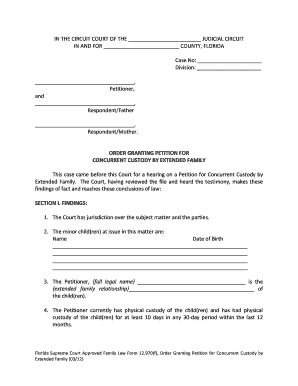Fillable Online flcourts Order Granting Petition for Concurrent Custody ...