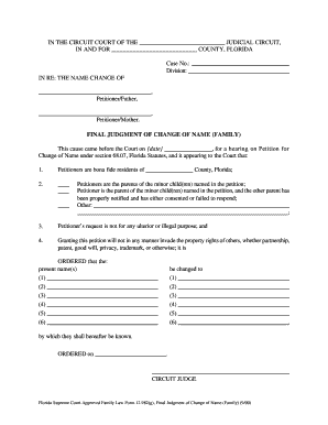 Fillable Online flcourts Final Judgment of Change of Name (Family ...