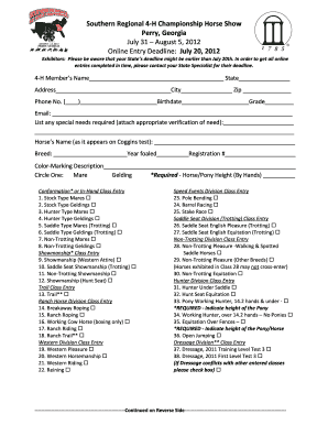 Fillable Online georgia4h Sample Horse Show Entry Form Fax Email Print ...