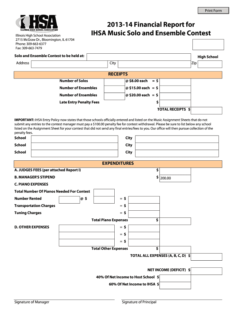 Fillable Online ihsa Print Form 2013-14 Financial Report for IHSA Music ...