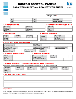 Fillable Online Custom Control Panels Data Worksheet and Request for ...