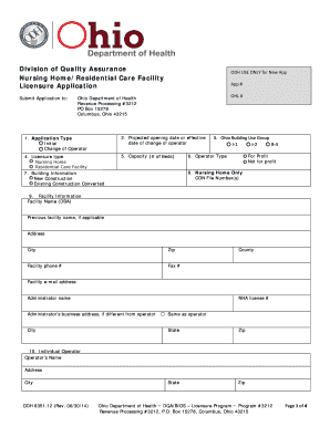 Fillable Online odh ohio Division of Quality Assurance ODH USE ONLY for ...