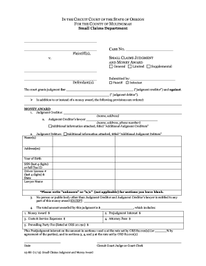 Fillable Online courts oregon Form 05-88. Civil - Small Claims Fax ...