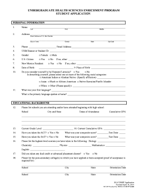 Fillable Online hsc unm UHSEP Application - Health Sciences Center - University of New ... Fax ...