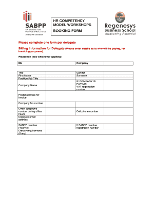 Fillable Online HR COMPETENCY MODEL WORKSHOPS BOOKING FORM - SABPP Fax Email Print - pdfFiller