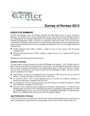 Fillable Online michigancenterfornursing SURVEY OF nURSES 2012 - The ...