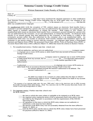 Fillable Online grangecu ACH Dispute Form - Sonoma County Grange Credit ...