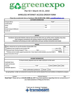 Fillable Online Wireless Internet Order Form - Go Green Expo Fax Email ...