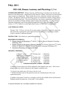 Fillable Online BIO-168, Human Anatomy and Physiology I, 3 cr Fax Email ...