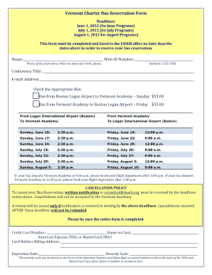 Fillable Online faseb Vermont Charter Bus Reservation Form Fax Email ...