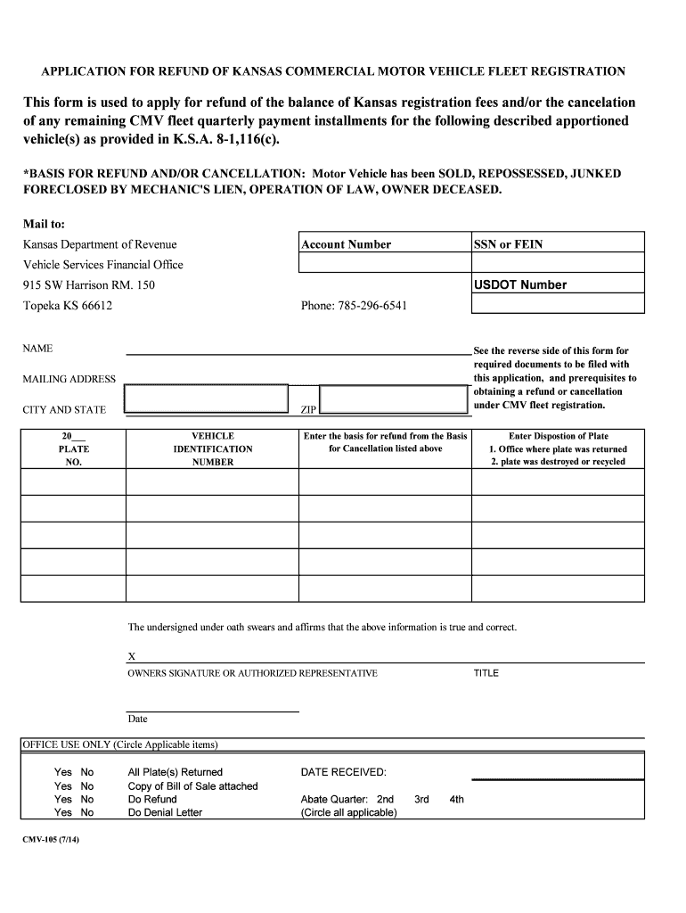 Fillable Online APPLICATION FOR REFUND OF KANSAS COMMERCIAL MOTOR ...
