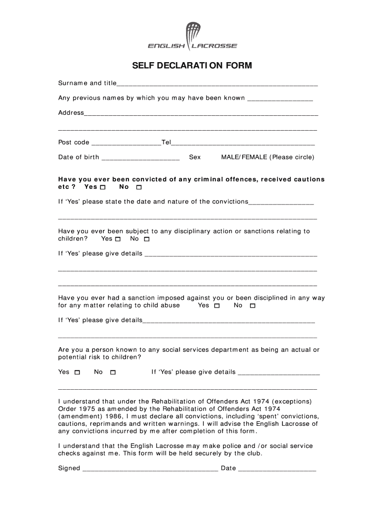Fillable Online SELF DECLARATION FORM - sportcentric Fax Email Print ...