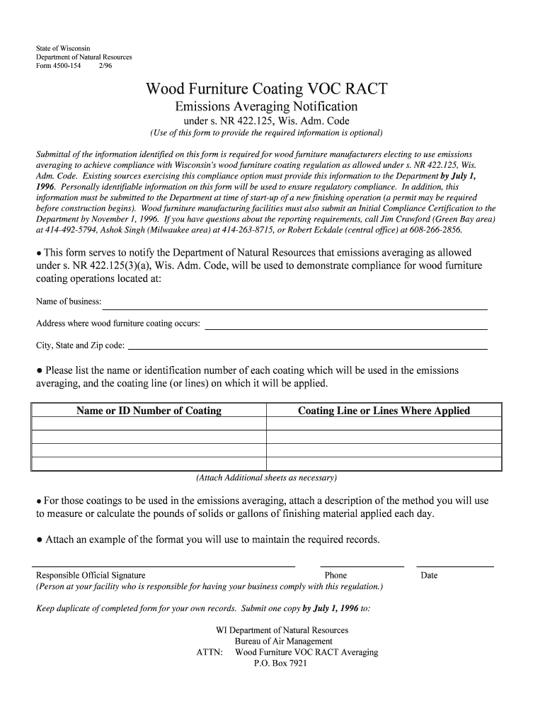 Fillable Online dnr wi Wood furniture coating VOC RACT emissions ...