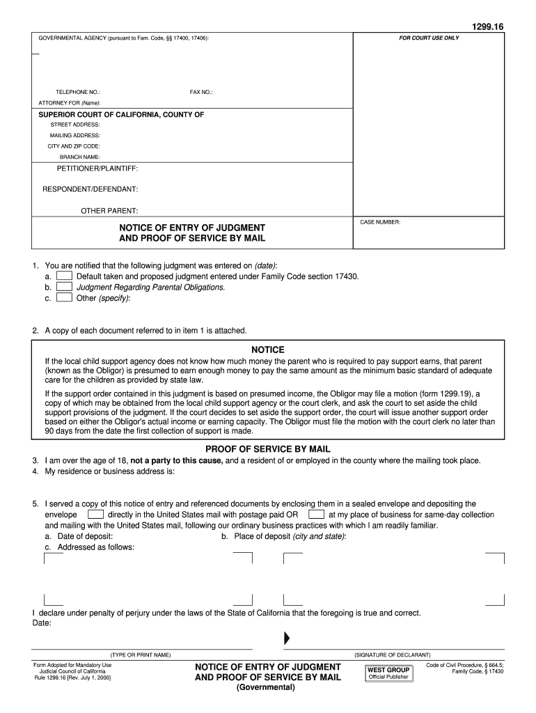 Fillable Online Notice of Entry of Judgment and Proof of Service by ...