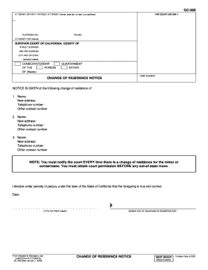 Fillable Online Change of Residence Notice - Forms Fax Email Print - pdfFiller