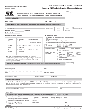 Fillable Online Medical Documentation for WIC Formula and Approved WIC ...