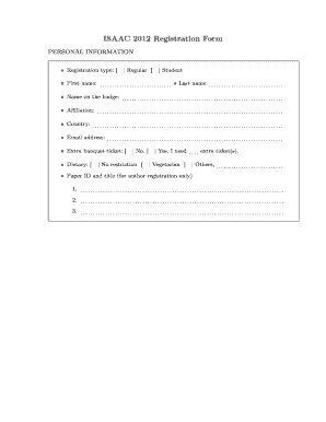 Fillable Online csie ntu edu ISAAC 2012 Registration Form Fax Email ...