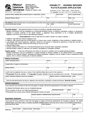 Fillable Online Disability - Hearing Impaired Plate/Placard Application ...