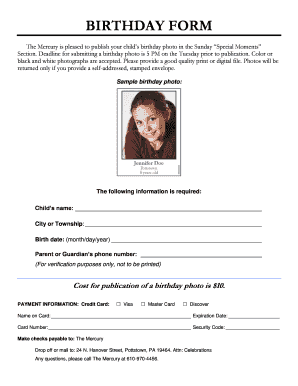 Fillable Online Birthday form - AllAroundPhilly.com Fax Email Print ...