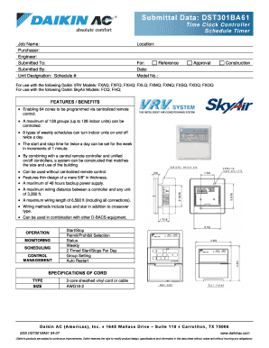 Fillable Online Submittal DST301BA61 004-07 - Daikin.doc Fax Email ...