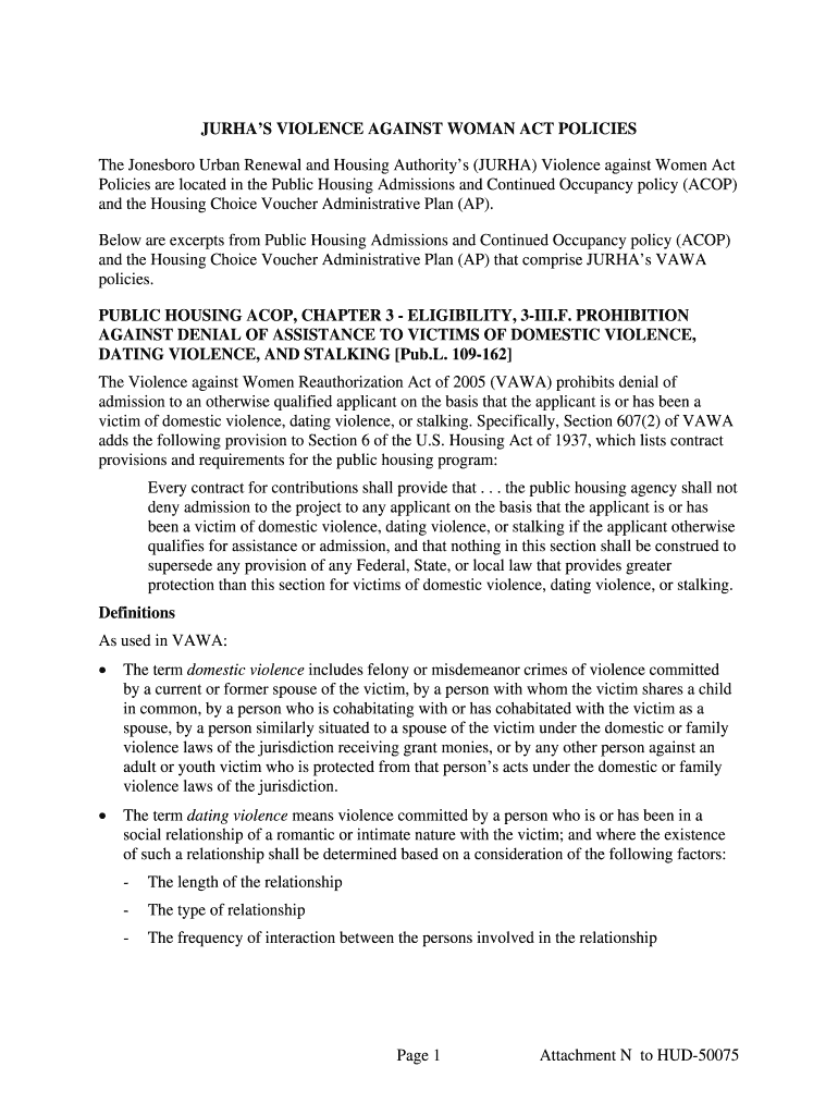 Fillable Online jurha JURHAS VIOLENCE AGAINST WOMAN ACT POLICIES PUBLIC HOUSING Fax Email Print ...