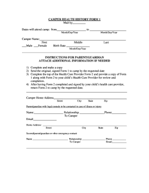 Fillable Online CAMPER HEALTH HISTORY FORM 1 Mail ... - MDLE.net Fax ...