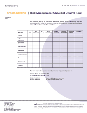 Fillable Online SPO 002 Risk Management Checklist Control Form ...