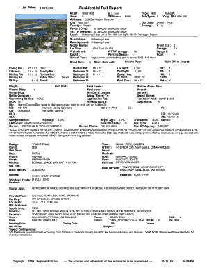 Fillable Online Residential Full Report - Multiple Listing Solutions ...