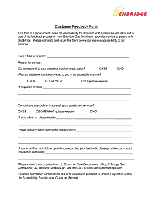 Fillable Online Customer Feedback Form - Enbridge Fax Email Print - pdfFiller