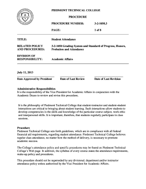 Fillable Online ptc Student Attendance - ptc Fax Email Print - pdfFiller