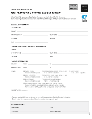 Fillable Online ForM 6 FIre ProtectIon systeM byPass PerMIt - Toronto ...