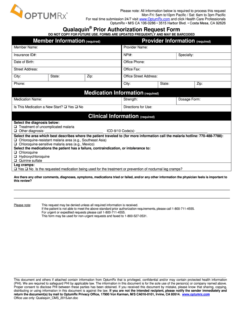 Fillable Online Qualaquin Prior Authorization Request Form Member ...