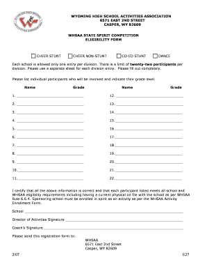 Fillable Online whsaa 207 E27 - Wyoming High School Activities ...