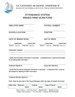 Fillable Online gulfportschools Miss Hand Scan Form - Gulfport School ...
